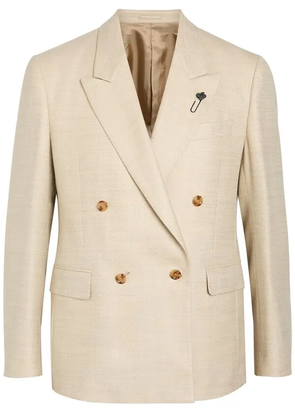 LARDINI Double-breasted Wool And Silk-blend Blazer - Cream