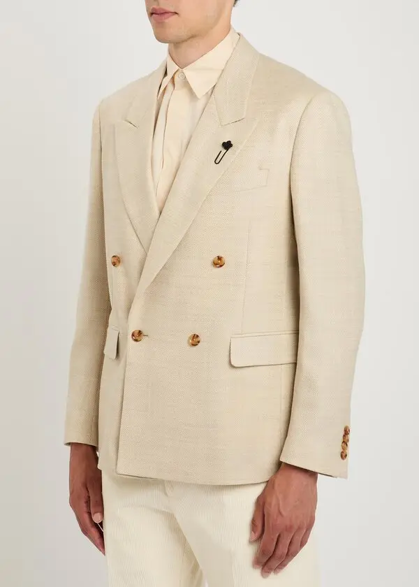 LARDINI Double-breasted Wool And Silk-blend Blazer