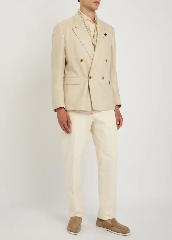 LARDINI Double-breasted Wool And Silk-blend Blazer