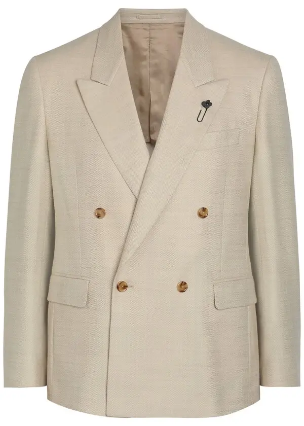 LARDINI Double-breasted Wool And Silk-blend Blazer - Cream