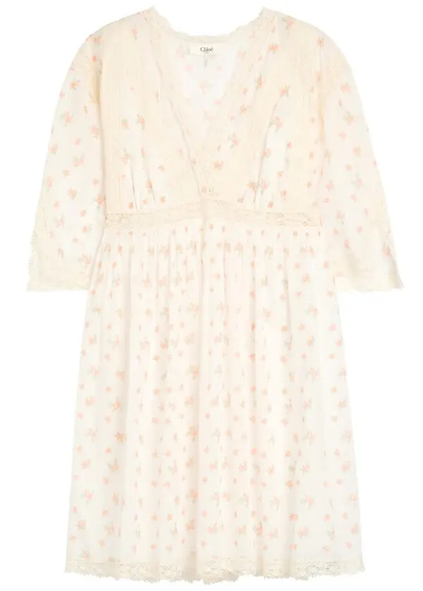 Chloé Floral-print Cotton-voile Mini Dress - White
