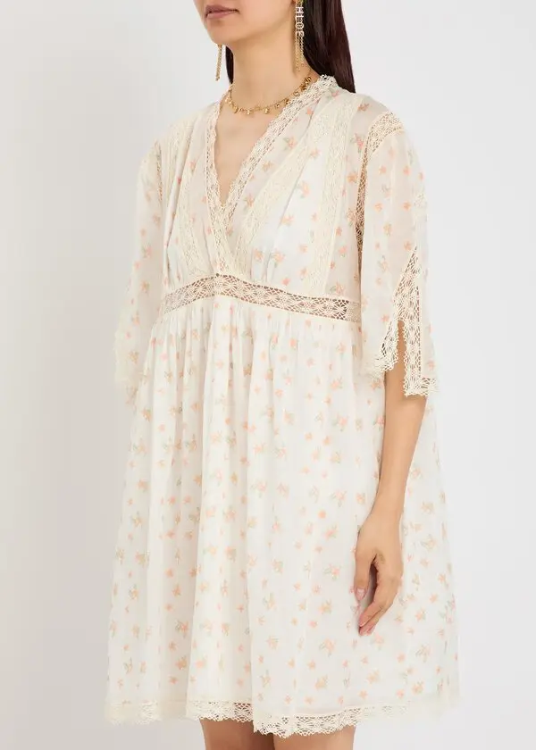 Chloé Floral-print Cotton-voile Mini Dress - White
