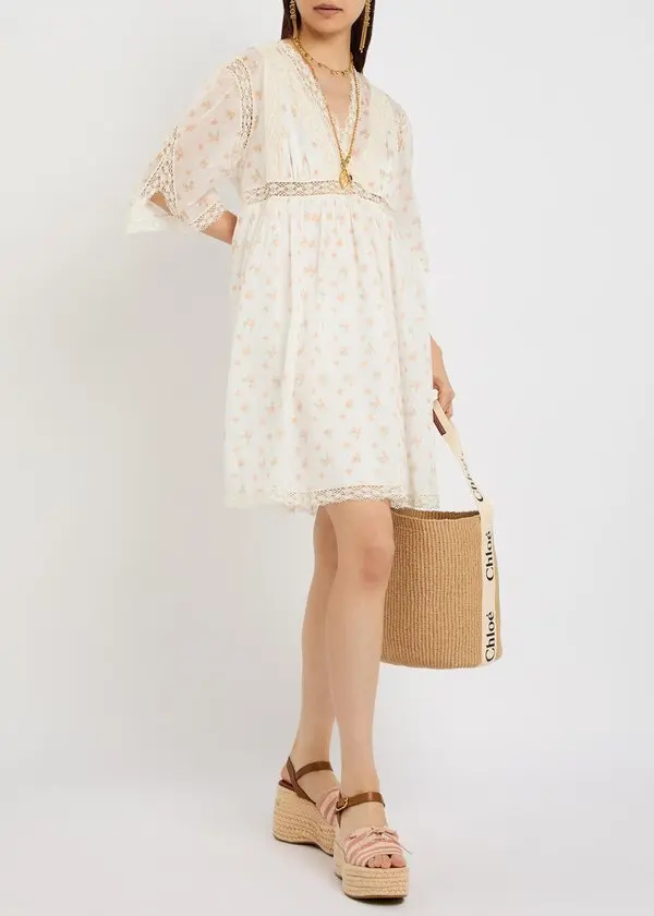 Chloé Floral-print Cotton-voile Mini Dress - White