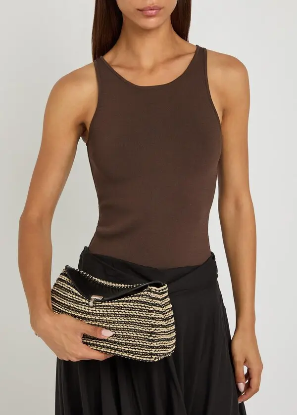 TOTEME T-lock Woven Leather Clutch - Black