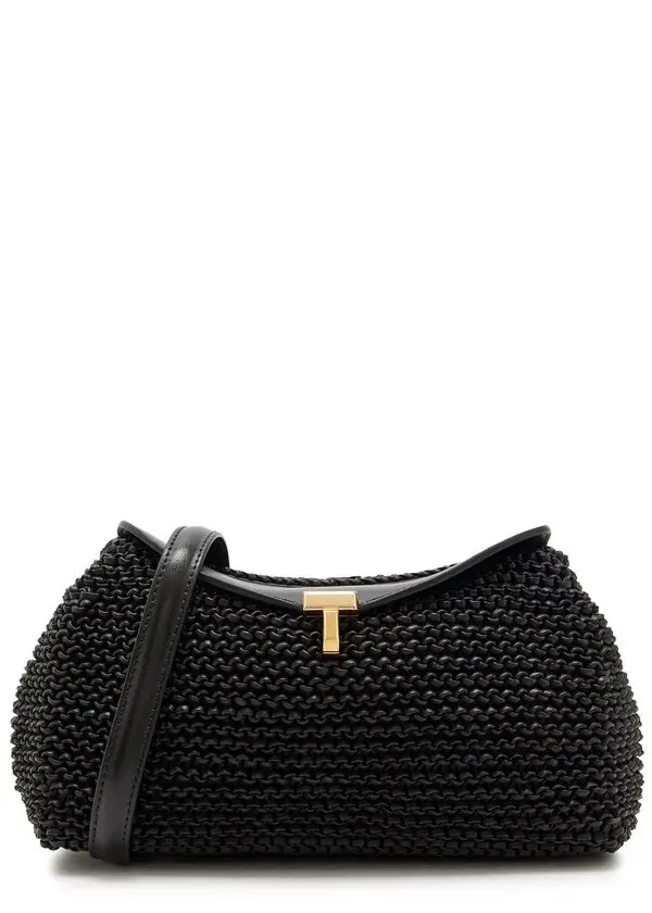 TOTEME T-lock Woven Leather Clutch - Black