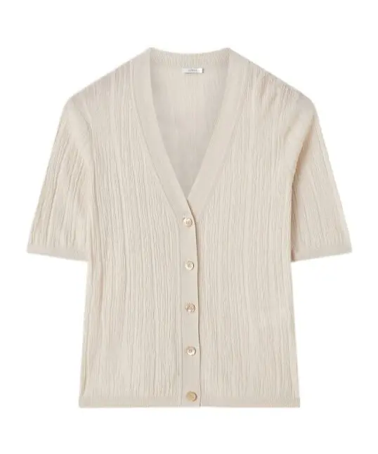 JOSEPH V-neck Short-sleeve Cardigan With Ribbed Trim - Marble