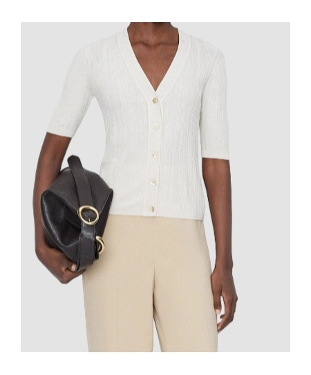 JOSEPH V-neck Short-sleeve Cardigan With Ribbed Trim - Marble