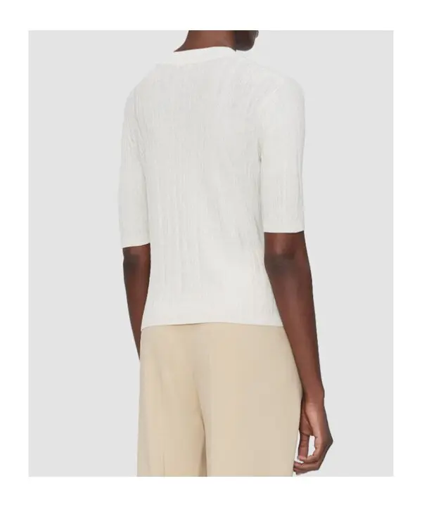 JOSEPH V-neck Short-sleeve Cardigan With Ribbed Trim - Marble