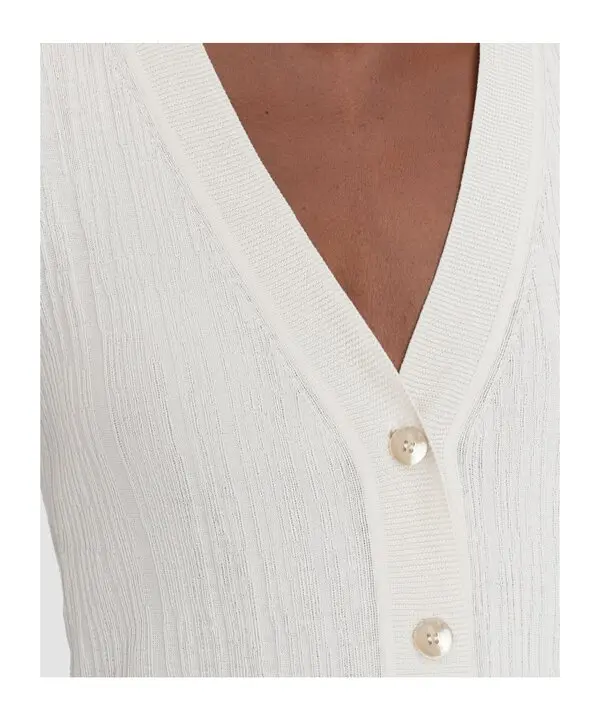 JOSEPH V-neck Short-sleeve Cardigan With Ribbed Trim - Marble