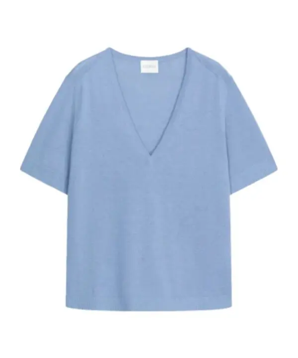 Closed V-neck Short-sleeve Knitwear - Light Blue