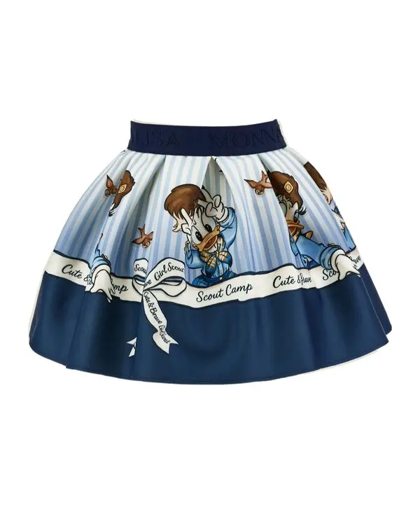Monnalisa Graphic-print Box-pleat Skirt - Blue