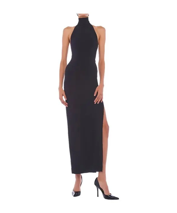 Norma Kamali High Neck Open Back Maxi Dress - Black