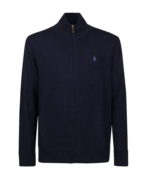Ralph Lauren Polo Pony Embroidered Zip Up Knit Cardigan - Black