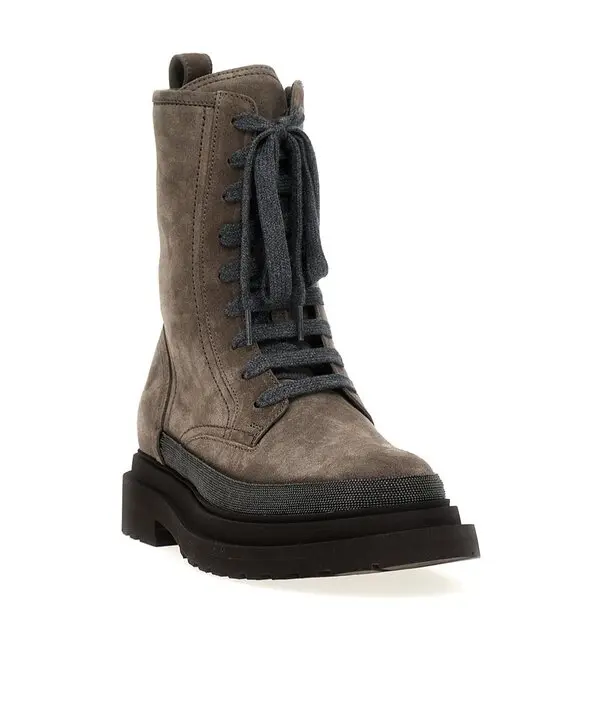Brunello Cucinelli Monile Detailed Lace-up Ankle Boots