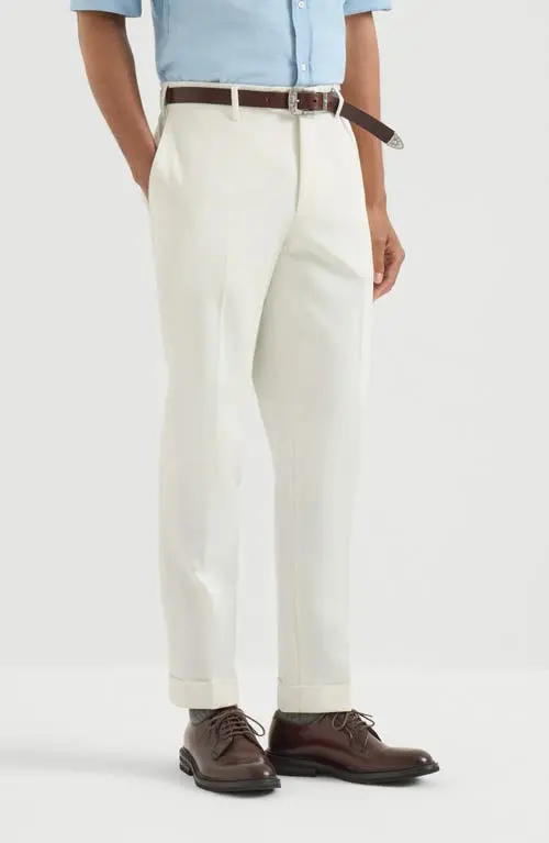 Brunello Cucinelli Cotton And Virgin Wool Gabardine Italian Fit Trousers - Panama
