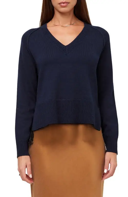 Fifteen Twenty Camila Lace Layered V-neck Sweater - Navy