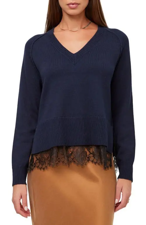 Fifteen Twenty V-neck Lace Trimmed Sweater