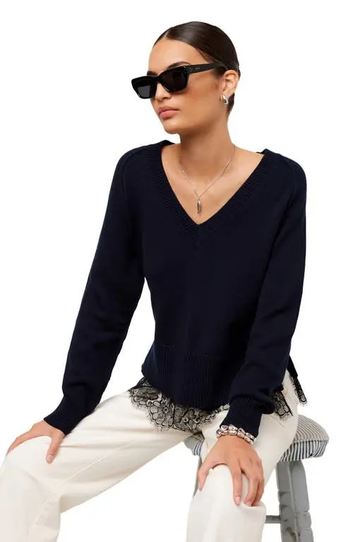 Fifteen Twenty V-neck Lace Trimmed Sweater
