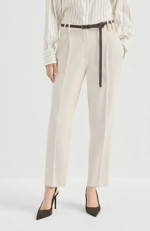 Brunello Cucinelli Comfort Viscose Couture Twill Slouchy Trousers With Monili - Milk