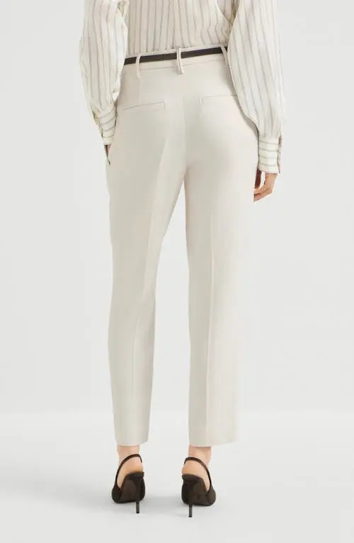 Brunello Cucinelli Comfort Viscose Couture Twill Slouchy Trousers With Monili - Milk