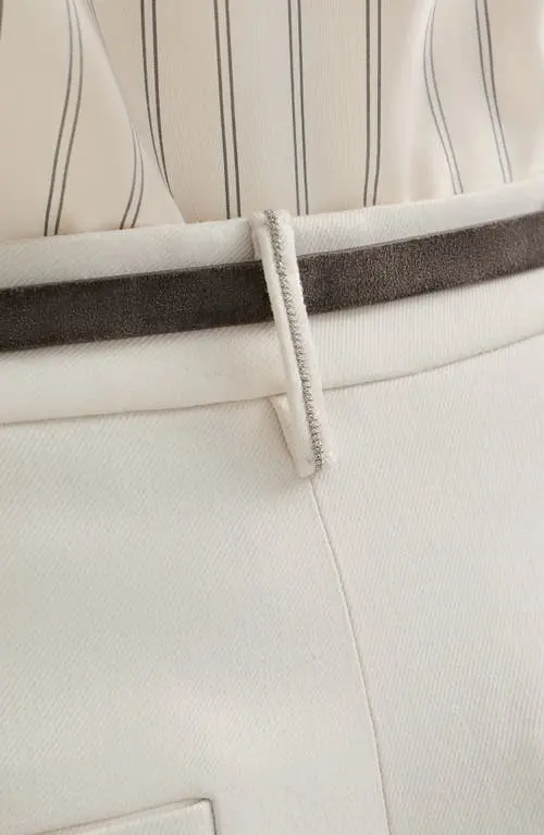 Brunello Cucinelli Comfort Viscose Couture Twill Slouchy Trousers With Monili - Milk