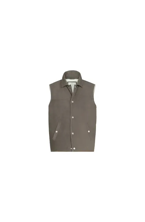 Brunello Cucinelli Suede Down Vest With Shirt-style Collar