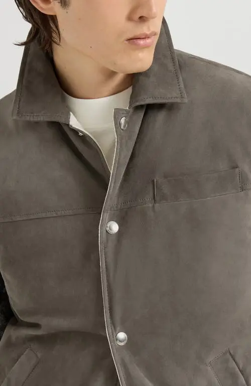 Brunello Cucinelli Suede Down Vest With Shirt-style Collar