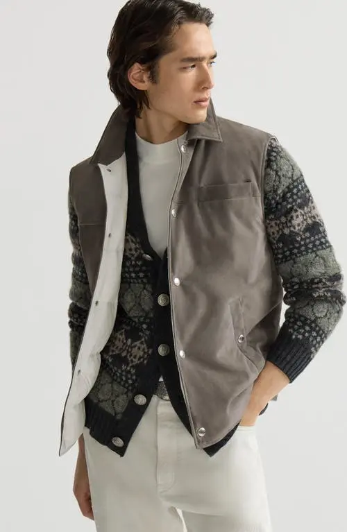 Brunello Cucinelli Suede Down Vest With Shirt-style Collar