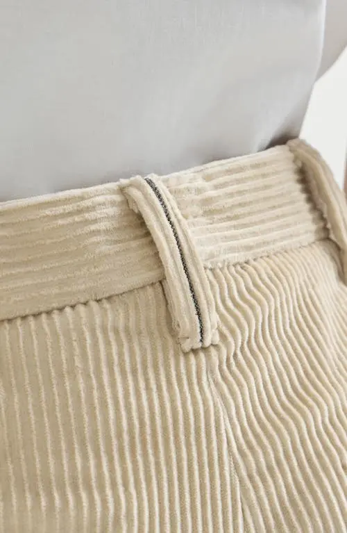 Brunello Cucinelli Cotton Corduroy Wide Flare Trousers With Monili - Cream