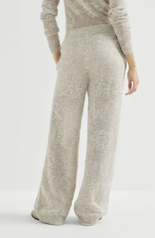 Brunello Cucinelli Lace Flowers Knit Track Trousers - Buff
