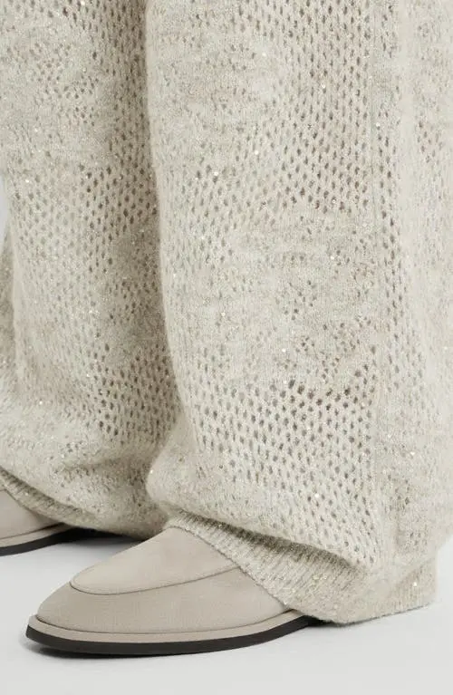 Brunello Cucinelli Lace Flowers Knit Track Trousers - Buff