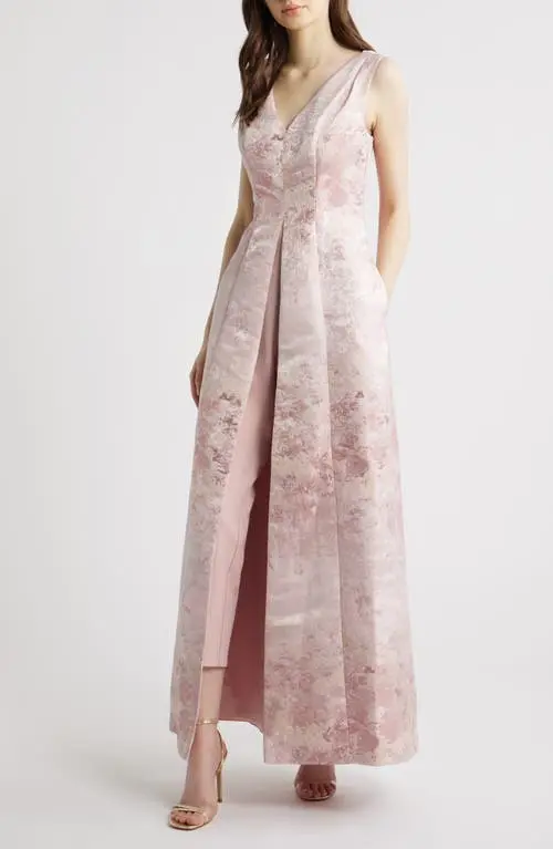 KAY UNGER Clark Floral Jacquard Walk-through Jumpsuit - Pink