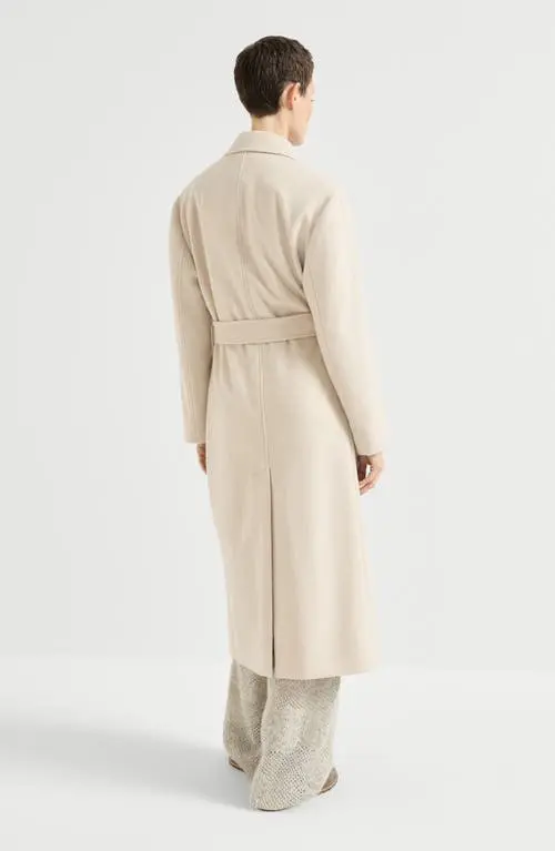 Brunello Cucinelli Belted Water-resistant Cashmere Coat With Monili - Lignite Grey
