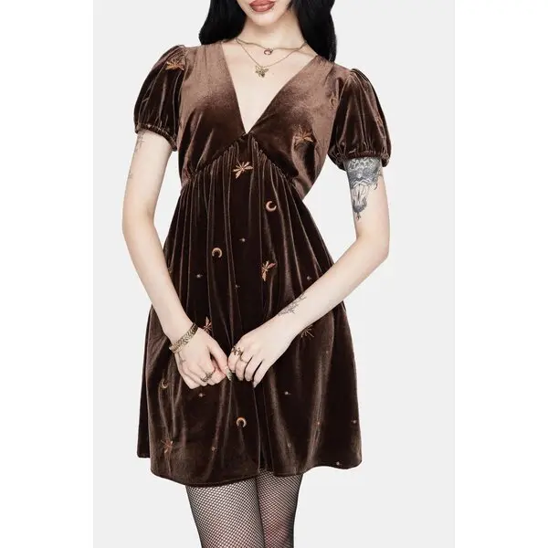 DISTURBIA Seraphine Dragonfly Velour Mini Dress