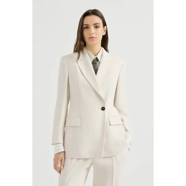 Brunello Cucinelli Comfort Viscose Couture Twill Blazer With Monili - Milk