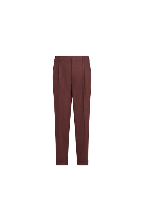 Brunello Cucinelli Virgin Wool And Cashmere Flannel Trousers With Double Pleats - Burned