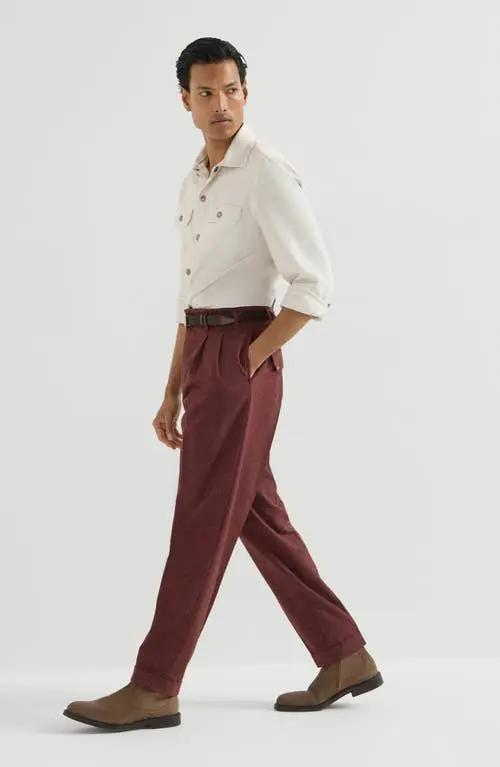 Brunello Cucinelli Virgin Wool And Cashmere Flannel Trousers With Double Pleats - Burned
