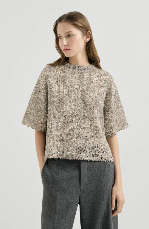 Brunello Cucinelli Dazzling Craquelé Embroidery T-shirt In Mohair And Wool - Silver