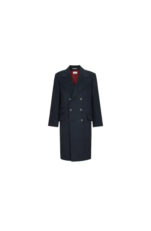 Brunello Cucinelli Cashmere Chevron Flannel Double-breasted Coat - Navy Blue