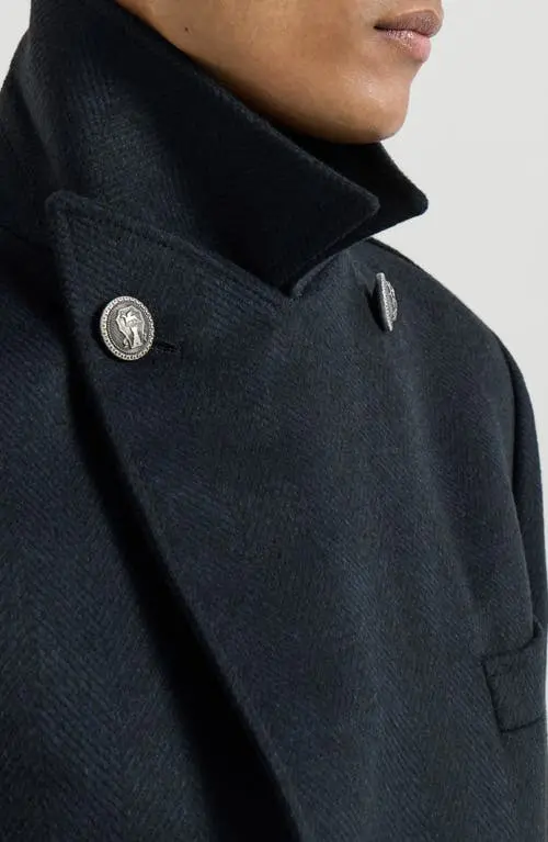 Brunello Cucinelli Cashmere Chevron Flannel Double-breasted Coat - Navy Blue