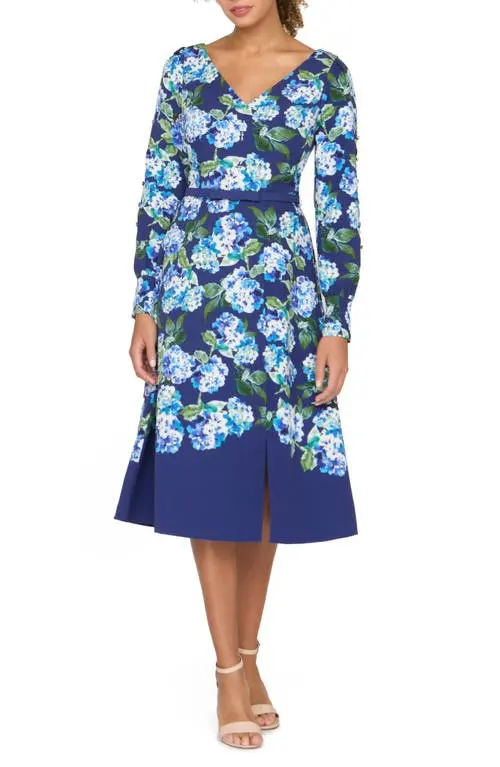 KAY UNGER Briony Floral Midi Dress - Deep Navy