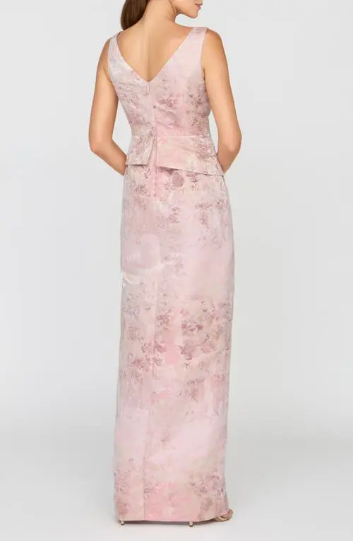 KAY UNGER Luciana Column Gown With Pleated Peplum And Front Slit