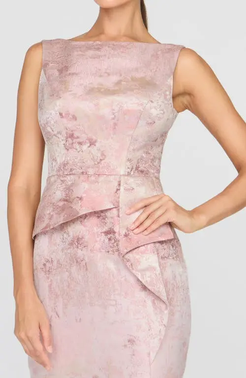 KAY UNGER Luciana Column Gown With Pleated Peplum And Front Slit