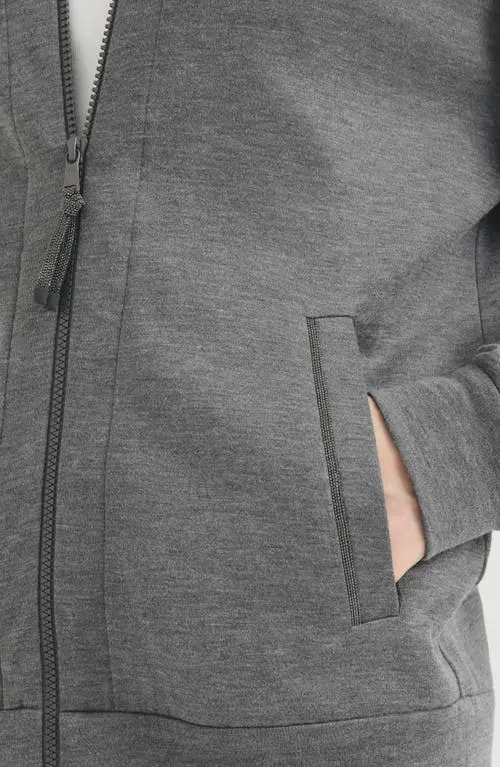 Brunello Cucinelli Cotton And Silk Interlock Hooded Sweatshirt With Precious Zipper Pull - Dark Grey