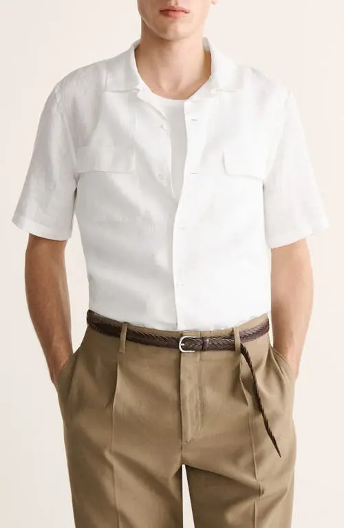 Mango Linen Bowling-collar Shir - White