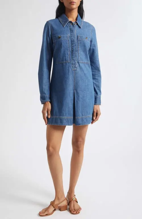 Veronica Beard Pryce Long Sleeve Denim Shirt Dress - Bandit Light