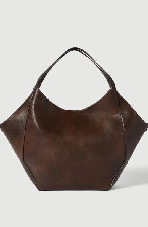 Brunello Cucinelli Reversible Duo Shopper In Lizard-effect Calfskin - Rust Brown