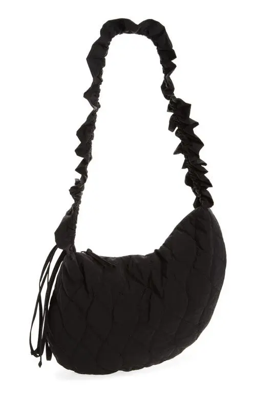 DAMSON MADDER Embroidered Rose Ruched Kidney Bag - Black
