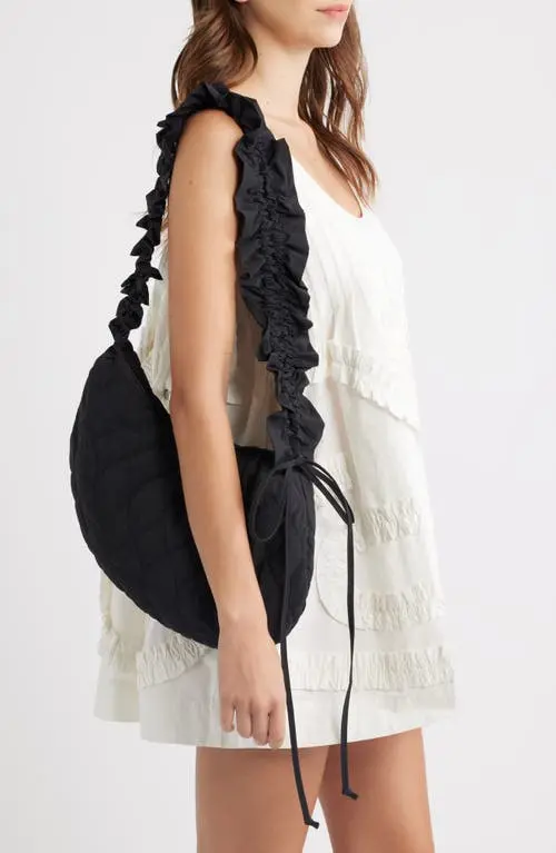 DAMSON MADDER Embroidered Rose Ruched Kidney Bag