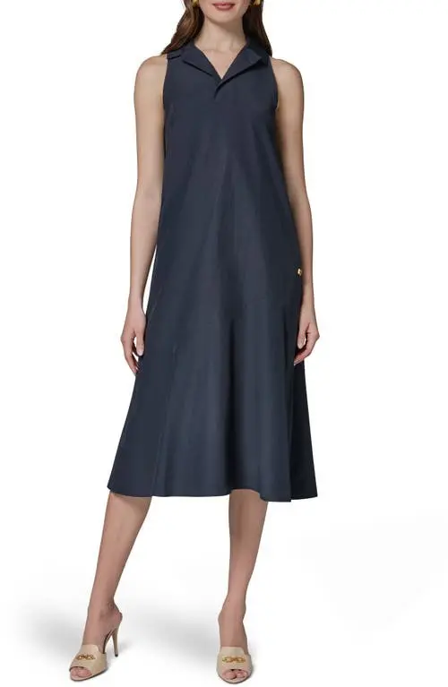 DONNA KARAN WEEKEND Crushed Cotton Blend Midi Dress - Nightfall